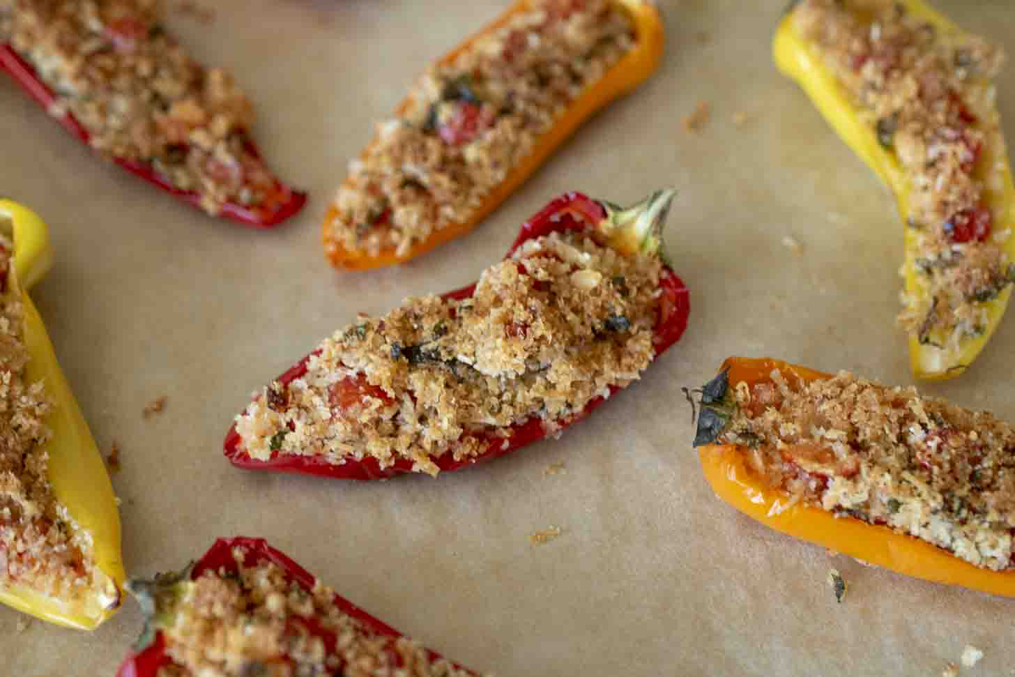 Baked Stuffed Mini Peppers with Parmesan and Breadcrumbs