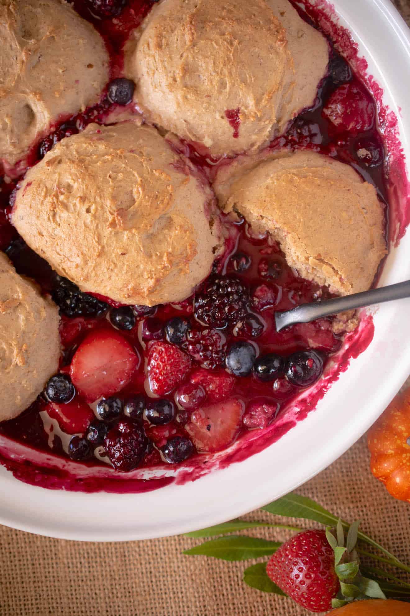 Mixed Berry Fruit Cobbler with Pecan Topping