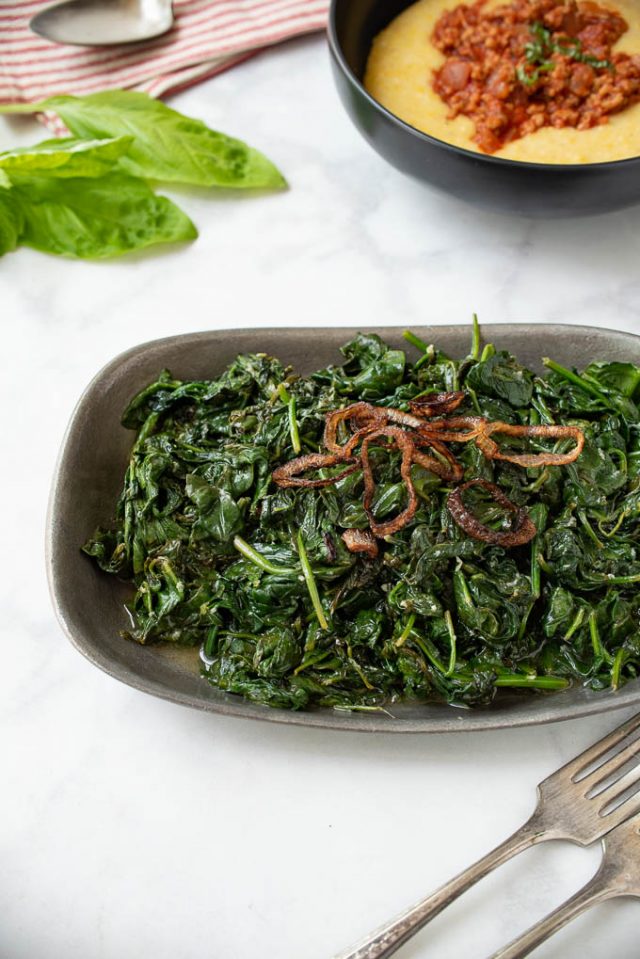 Sautéed Spinach with Crispy Shallots