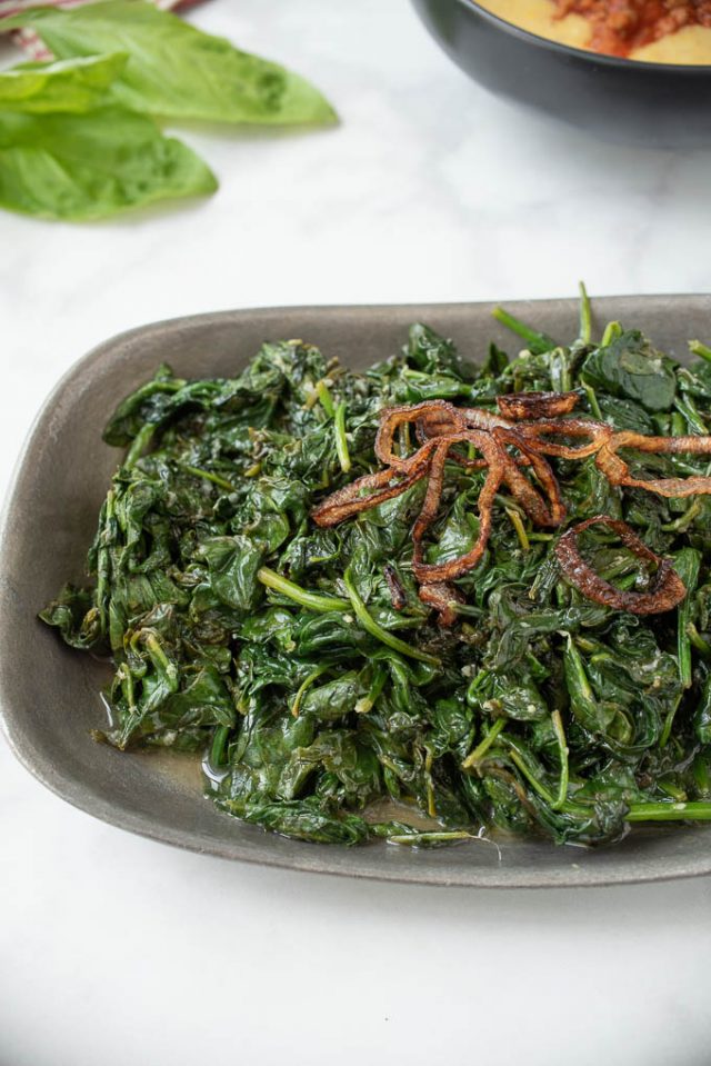 Sautéed Spinach with Crispy Shallots