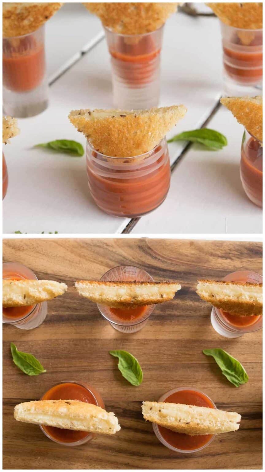 Tomato Soup Shots with Mini Grilled Cheese - Culinary Ginger